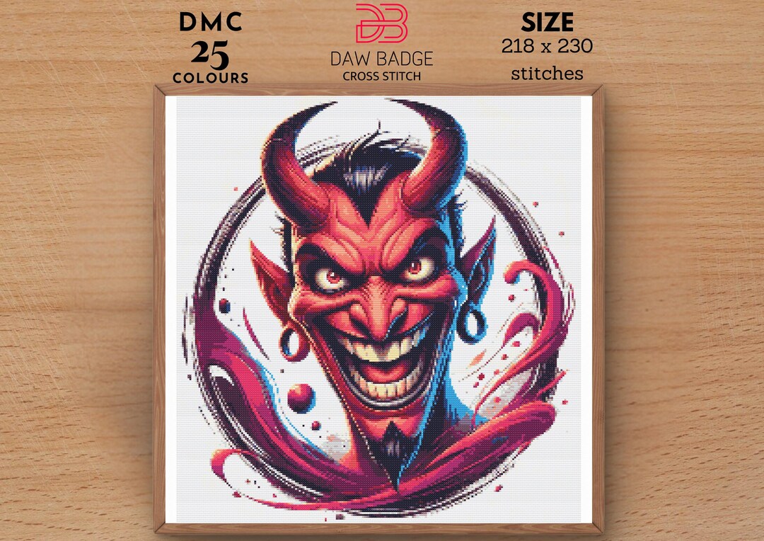 Grinning Devil Cross Stitch Pattern: Halloween Horror (instant Download ...