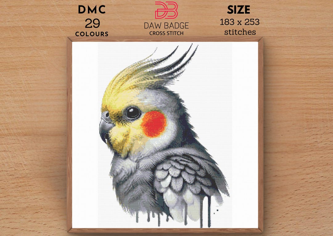 Cockatiel Parrot Cross Stitch Pattern: Watercolor Bird Embroidery (PDF ...