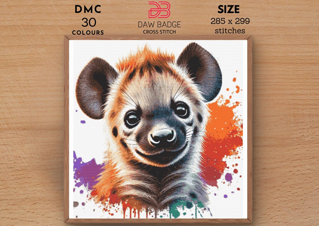 Hyena Watercolor Animals Large Cross Stitch Pattern, Wood and Farm ...