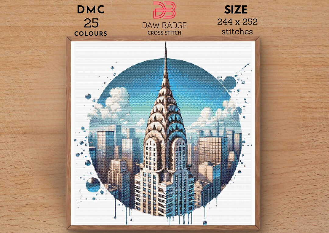 Chrysler Building Cross Stitch Pattern: Watercolor Cityscape (PDF/SVG ...