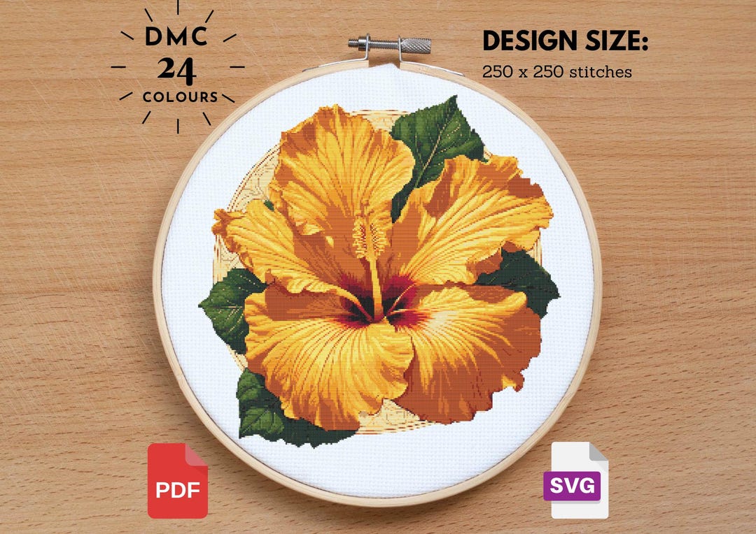 Yellow Hibiscus Cross Stitch Hibiscus Pattern, Flower Pattern Floral ...