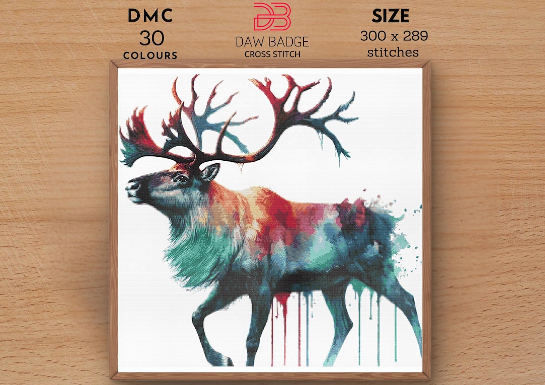 Caribou Watercolor Animals Large Cross Stitch Pattern, Animal Digital ...