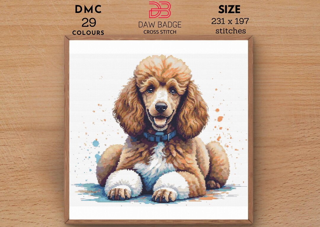 Poodle Dog Cross Stitch Pattern: Watercolor Animal Embroidery (PDF) - Etsy