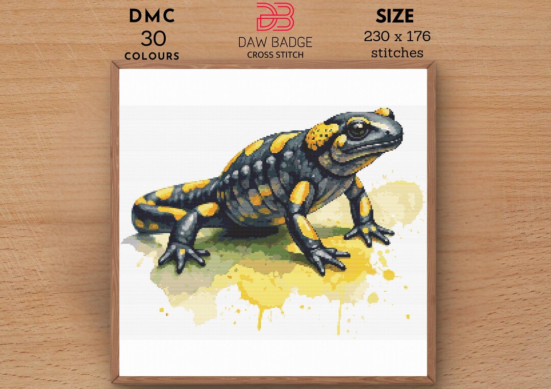 Spotted Salamander Cross Stitch Pattern: Watercolor Reptile Design (PDF ...
