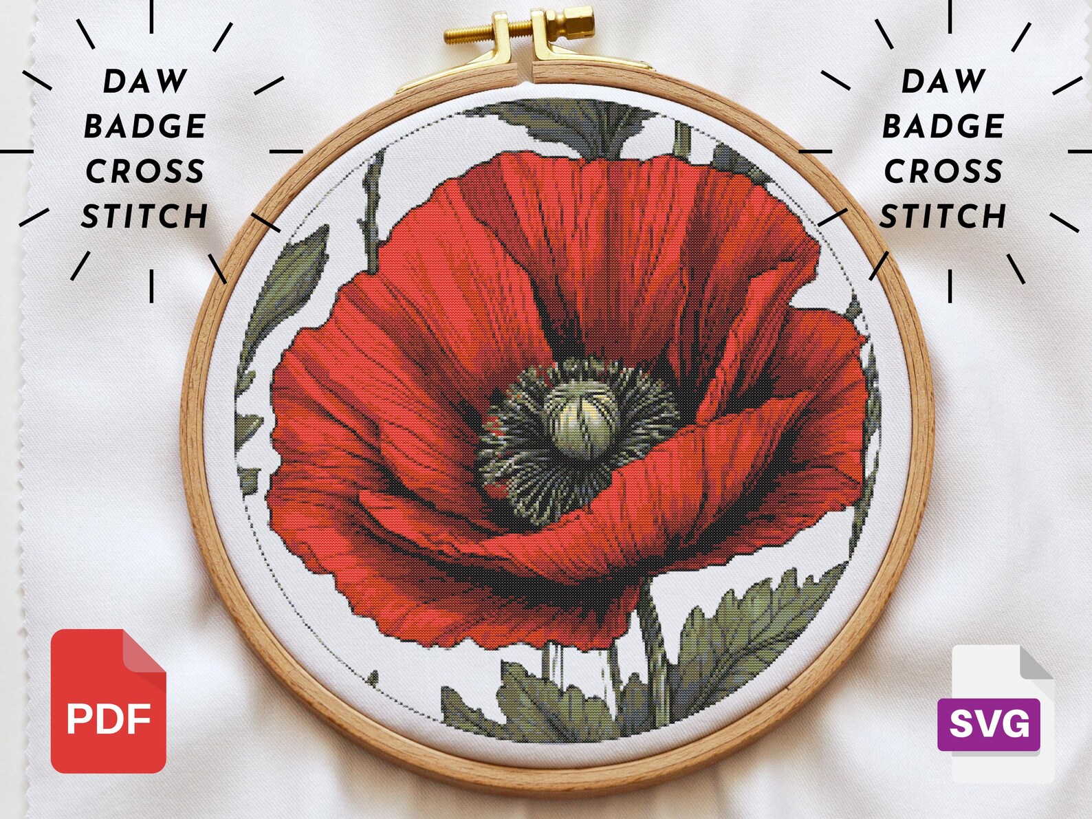 Red Poppy Cross Stitch Poppy Pattern, Flower Pattern, Floral Cross ...