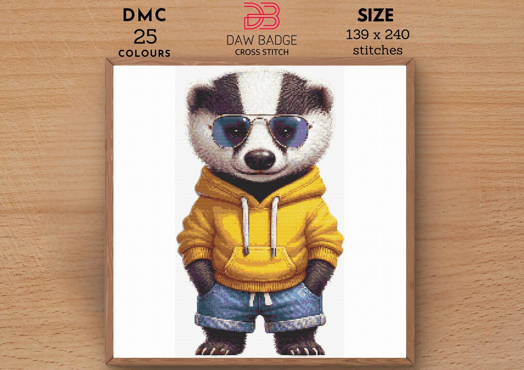 Cute Badger in Clothes Cross Stitch Pattern, Badger Pattern, Modern ...