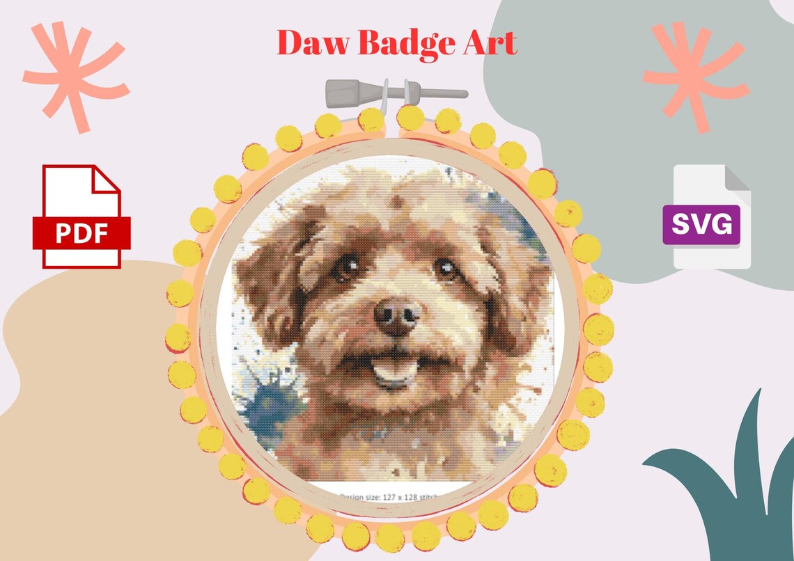 Poochon Dog Cross Stitch Pattern: Watercolor Pet Portrait (PDF) - Etsy