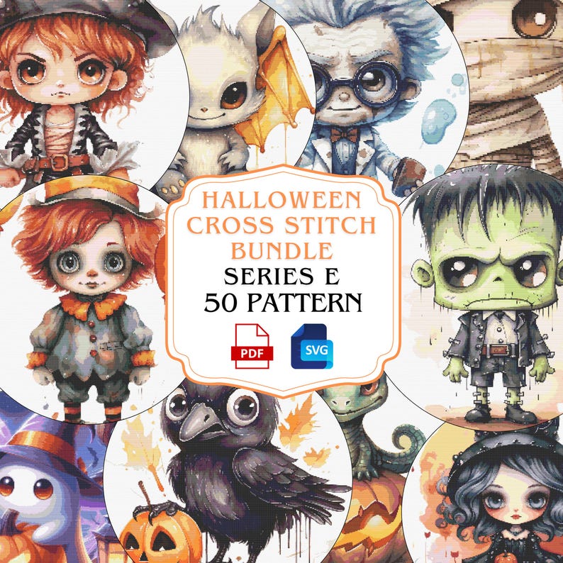 Scary Halloween Cross Stitch Pattern Bundle: (digital Embroidery Set ...