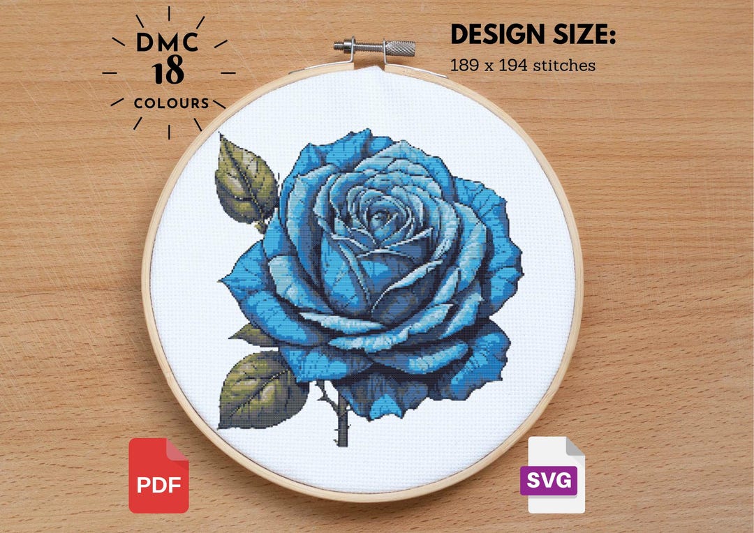 Blue Rose Cross Stitch Rose Pattern, Flower Pattern, Floral Cross ...