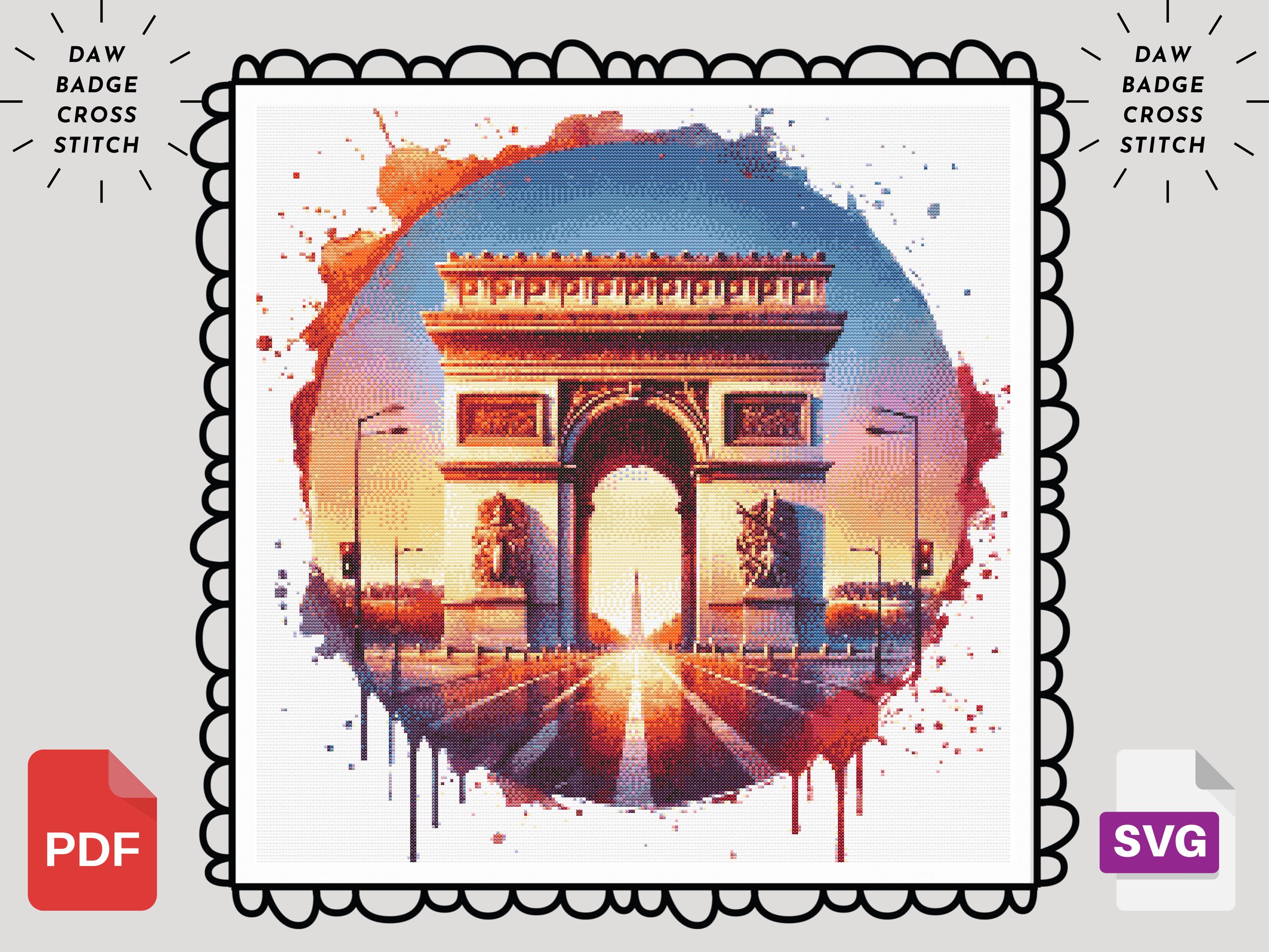 Arc De Triomphe Cross Stitch Pattern: Watercolor Paris Landmark (PDF ...