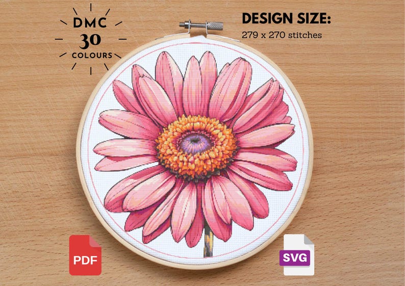 Pink Daisy Cross Stitch Pattern: Floral Garden Design (PDF, SVG) - Etsy