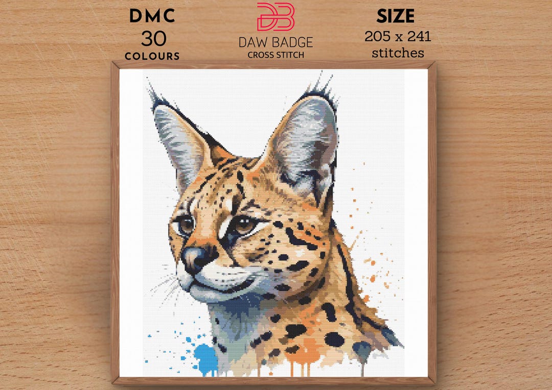 Serval Watercolor Cross Stitch Pattern: Animal Embroidery Design (PDF ...