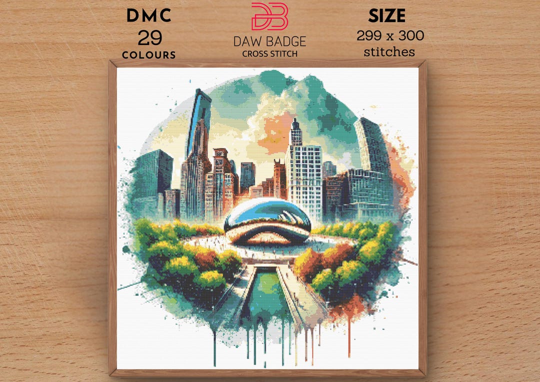 Millennium Park Cross Stitch Pattern: Watercolor Chicago Landmark (PDF ...