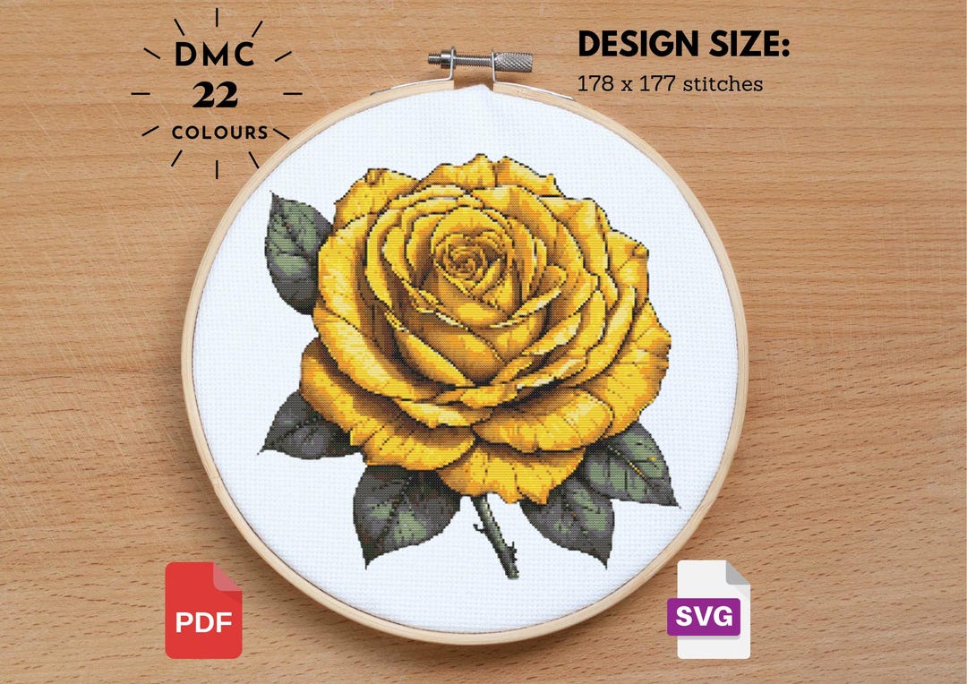 Yellow Rose Cross Stitch Pattern: Floral Embroidery (PDF/SVG) - Etsy
