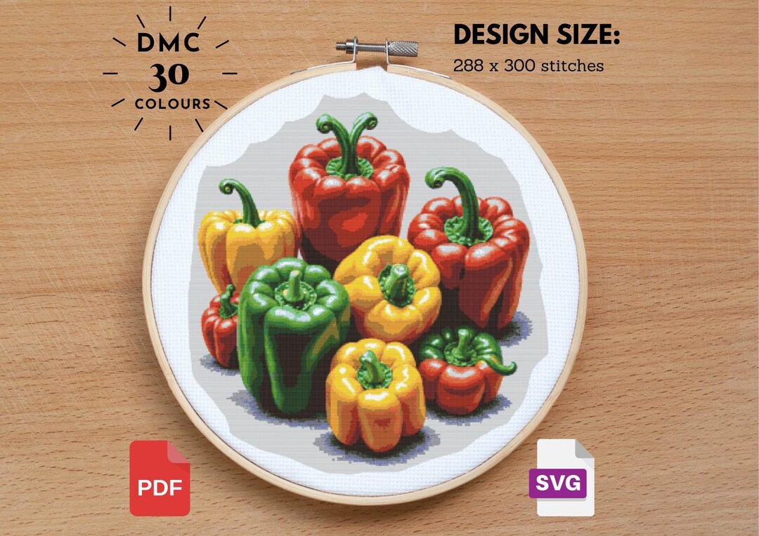 Bell Pepper Cross Stitch Bell Pepper Pattern Vegetable Fruit Embroidery ...