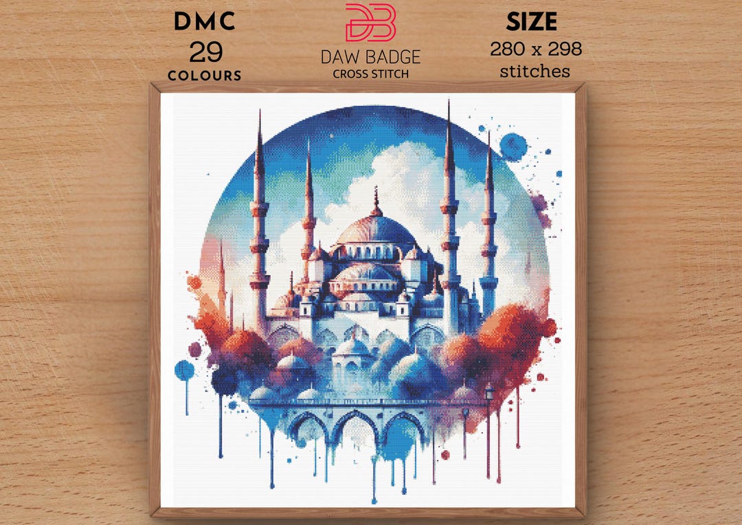 Blue Mosque Famous Country City Travel Cross Stitch Pattern Watercolor ...