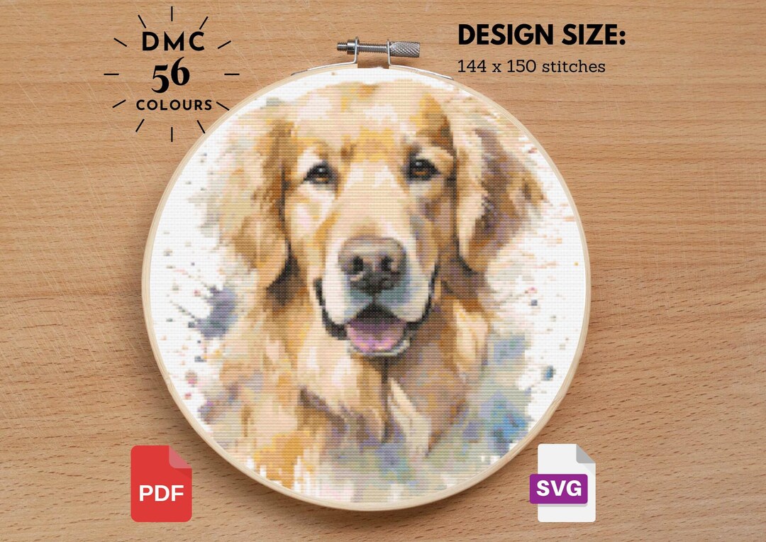 Golden Retriever Cross Stitch Pattern: Watercolor Dog Portrait (PDF) - Etsy