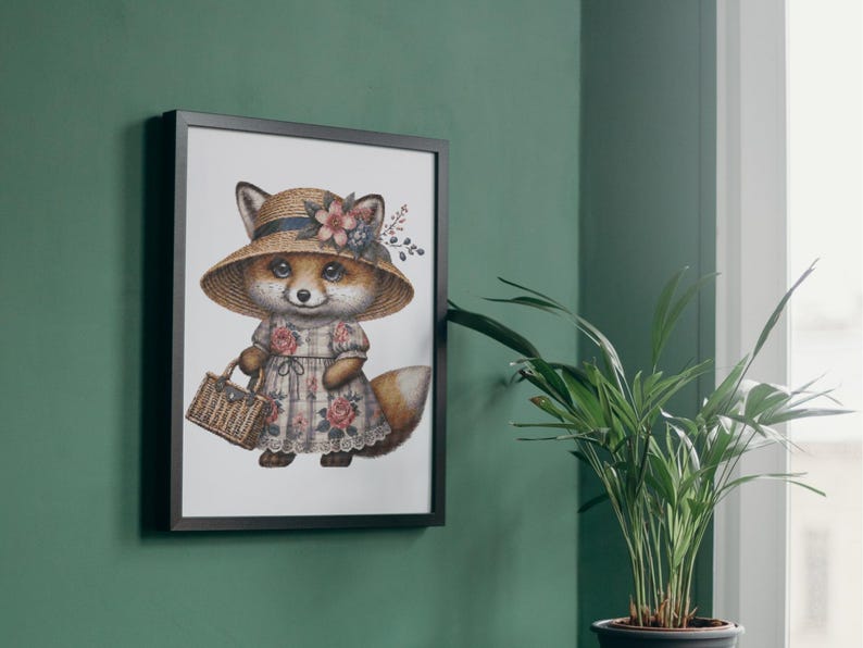 Cute Fox in Hat Cross Stitch Pattern, Animal Embroidery Chart (PDF, SVG ...