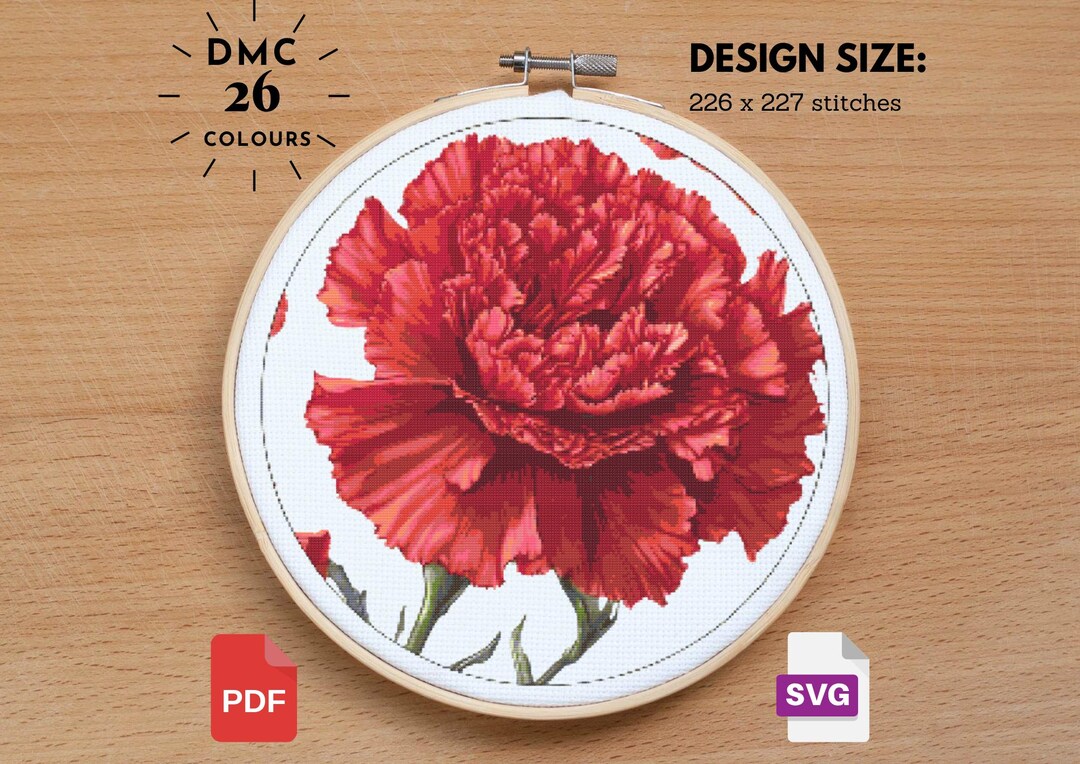 Red Carnation Cross Stitch Carnation Pattern Flower Pattern Floral ...