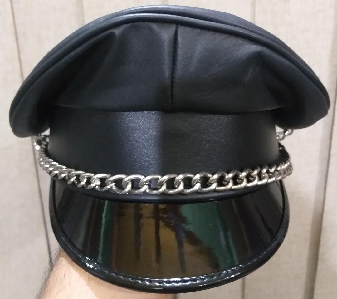 Finest Soft Real Leather Muir Cap Peaked Cap With Chain, Biker Cap ...