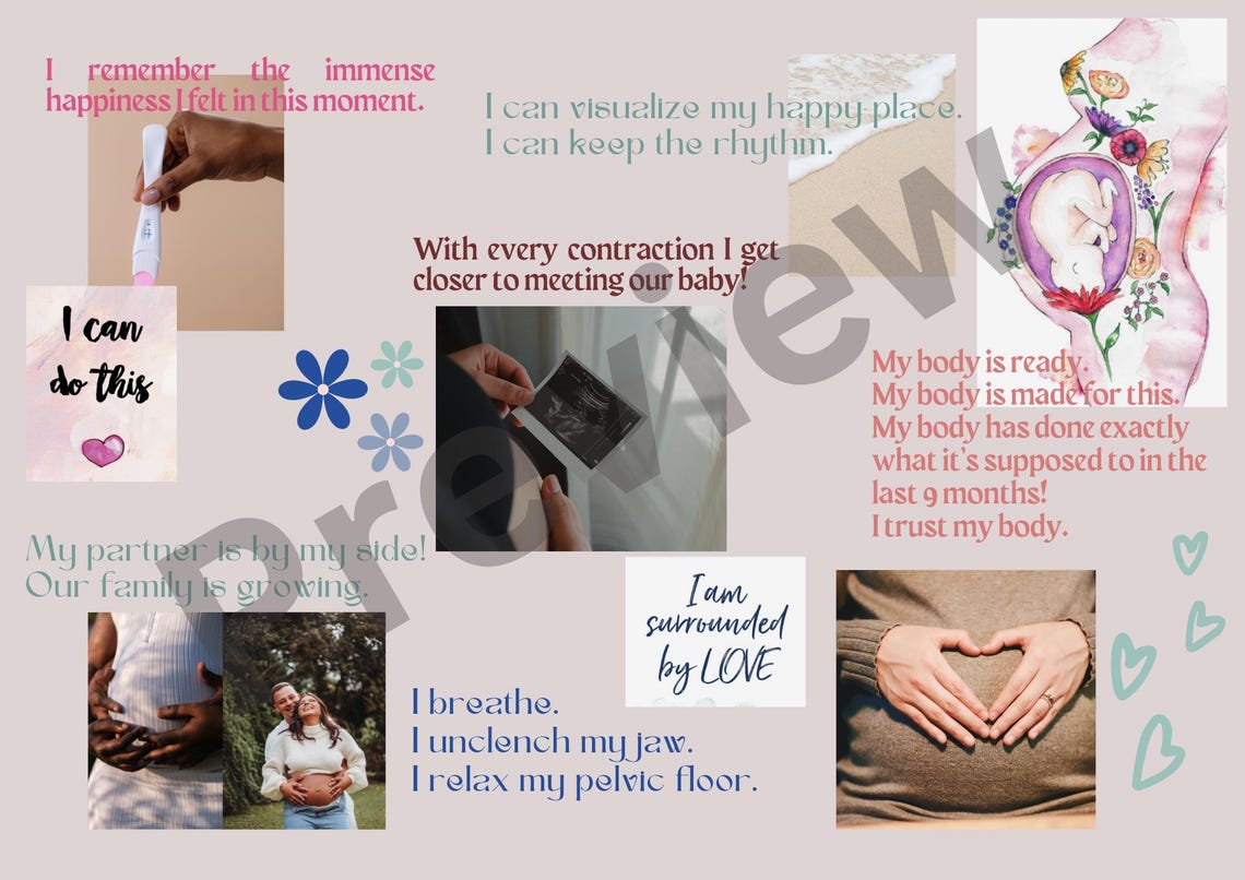 Birthing Vision Board Canva Template Add Your Own Pictures and Mantras ...