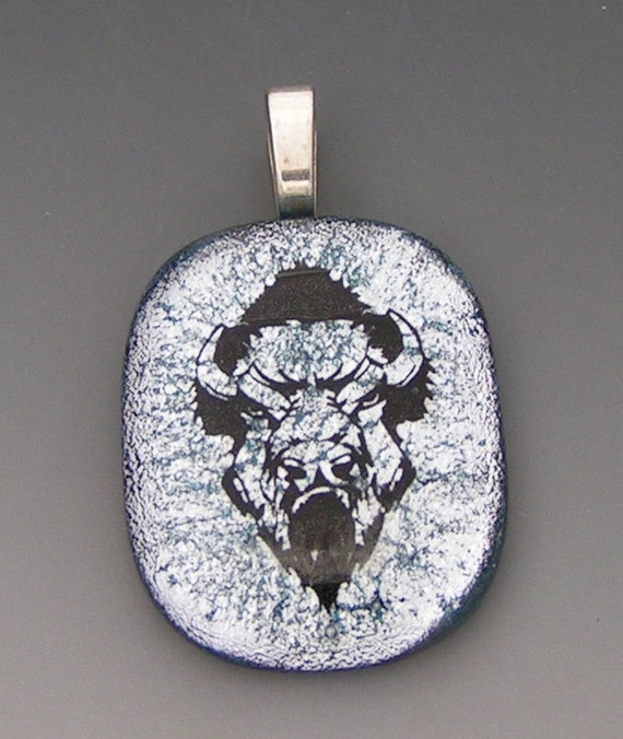 Silver Buffalo Bison Pendant Dichroic Glass Jewelry W/ Cord - Etsy