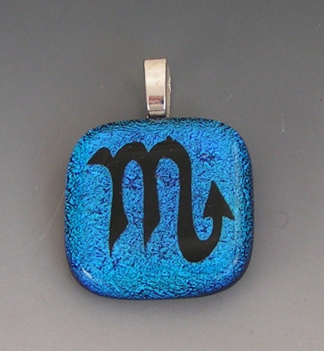 Blue Scorpio Symbol Zodiac Pendant Laser Etched Dichroic Fused Glass ...