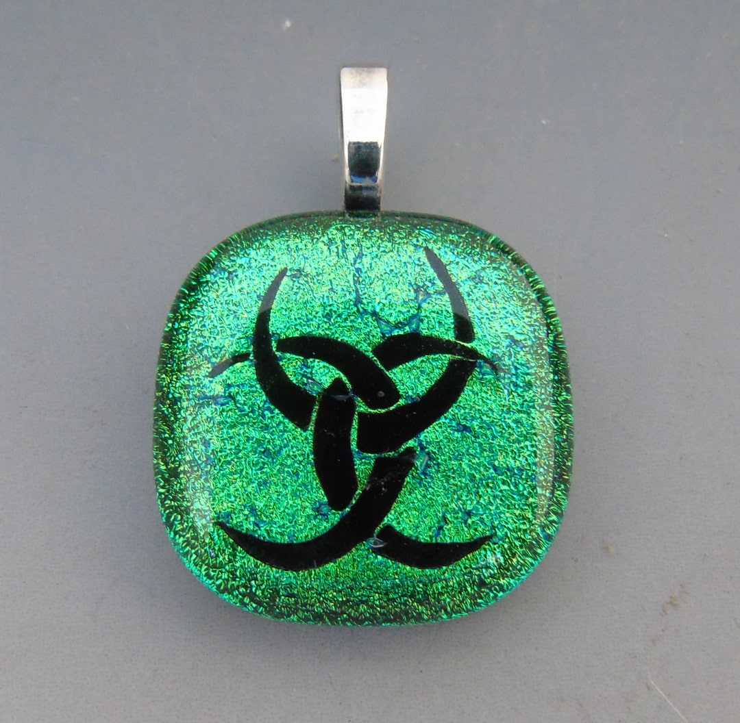 Dichroic Green Hazardous Waste Pendant Laser Etched Fused Glass - Etsy
