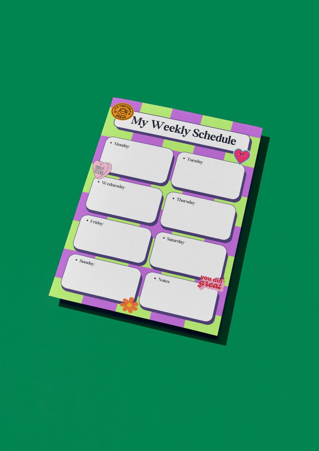 Funky Weekly Schedule Template | Printable Digital Download | Retro ...