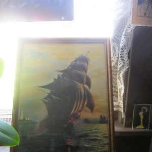 Vintage Ship Art, Sails, Ocean Seafarer's Art, 1950's 60's Wood Framed ...