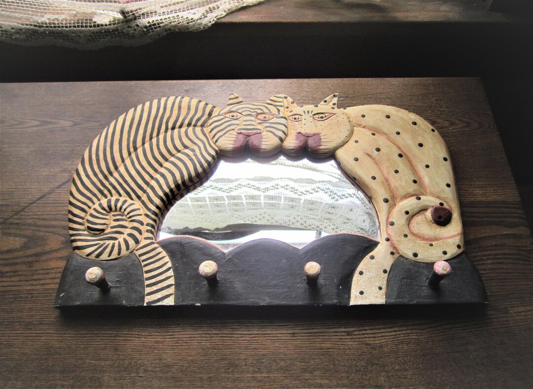 Vintage Balsa Wood Mirror Peg Hook, Jungalow Decor, Tigers, Large Cat ...