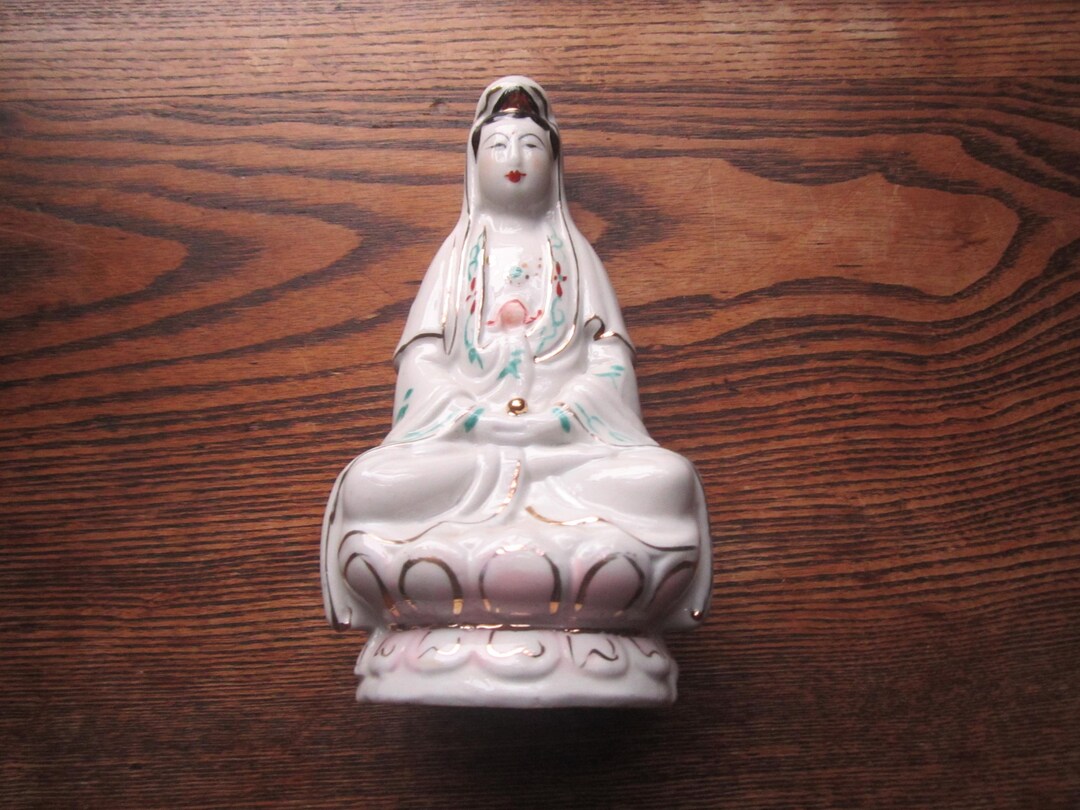 Vintage Kuan Yin Statue, 1980s Ceramic Altar Figurine, 6" Goddess ...
