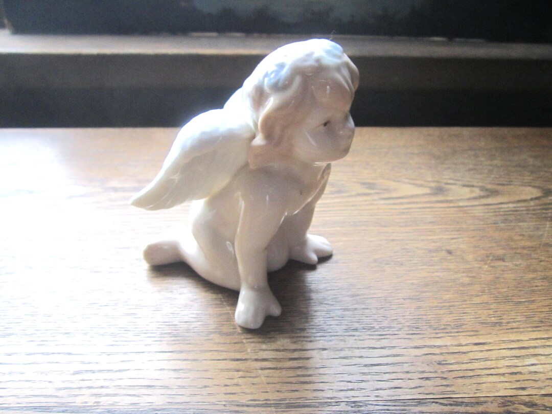 Ceramic Porcelain Cherub, Posed Figurine, Pastel Colors, Curious Child ...
