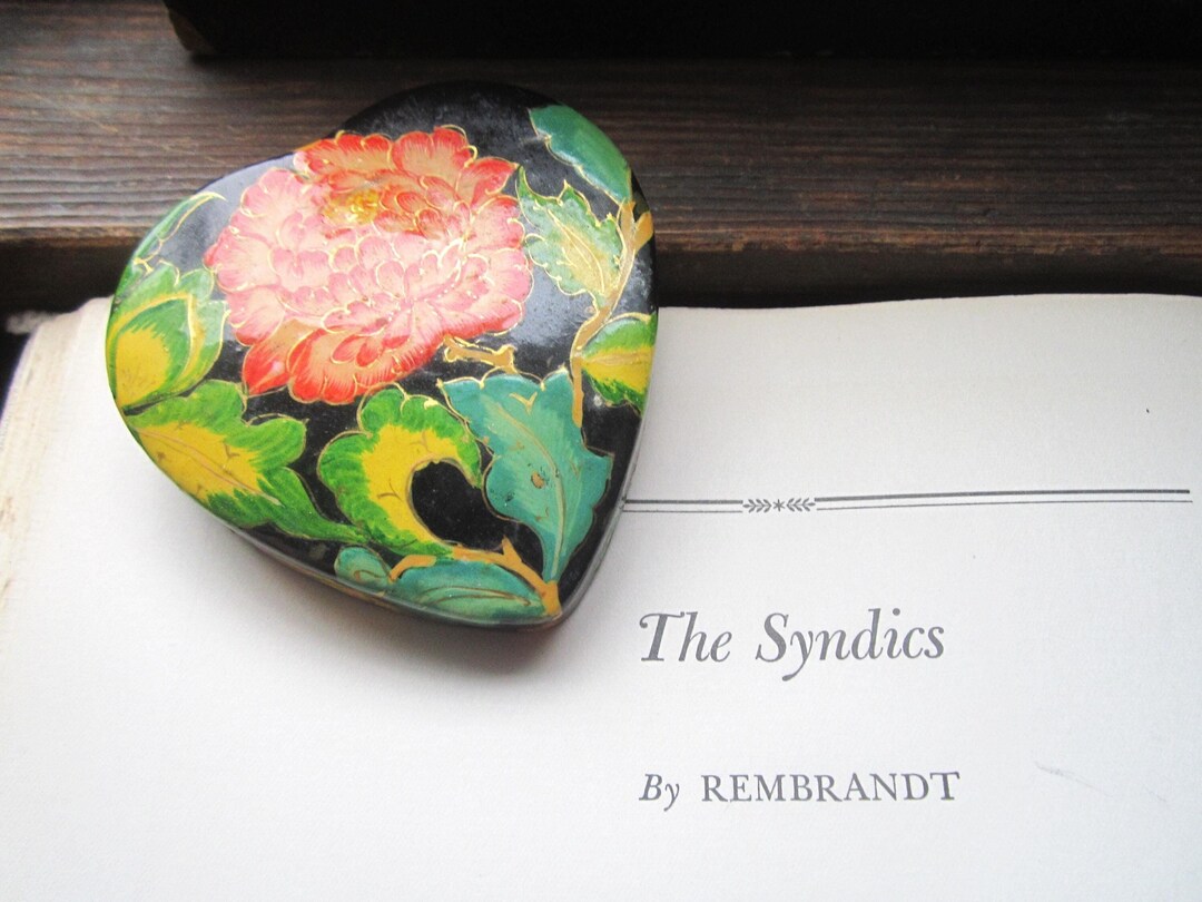 Vintage Paper Mache Heart Box, Hand Painted, Made in India, 1980's ...