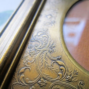 1970's Old Timey Vintage Picture Frame, Wood With Gold Tin Ornate Matte ...