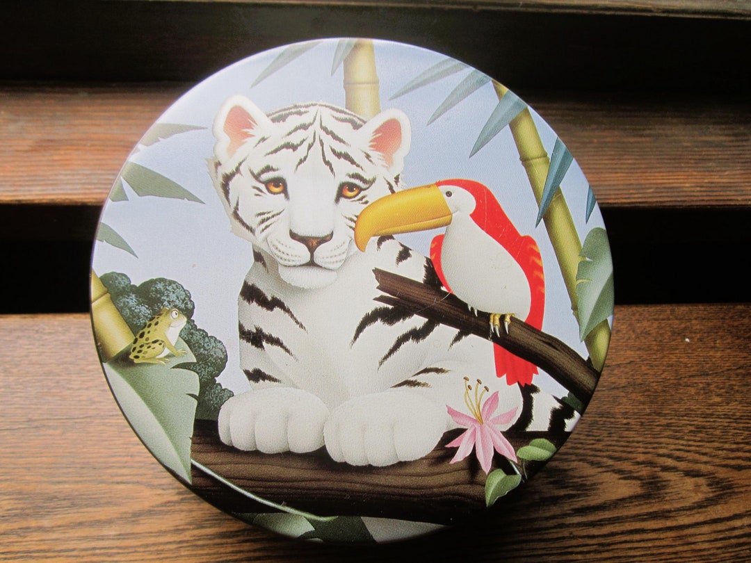 Vintage Jungle Tin, White Tiger Tin, Artist Alan Metz, 1980's Airbrush ...