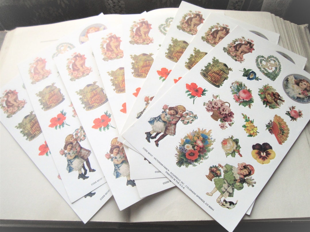 Vintage Stickers, 8 Victorian Fancy Sticker Sheets, 1980's Current Inc ...