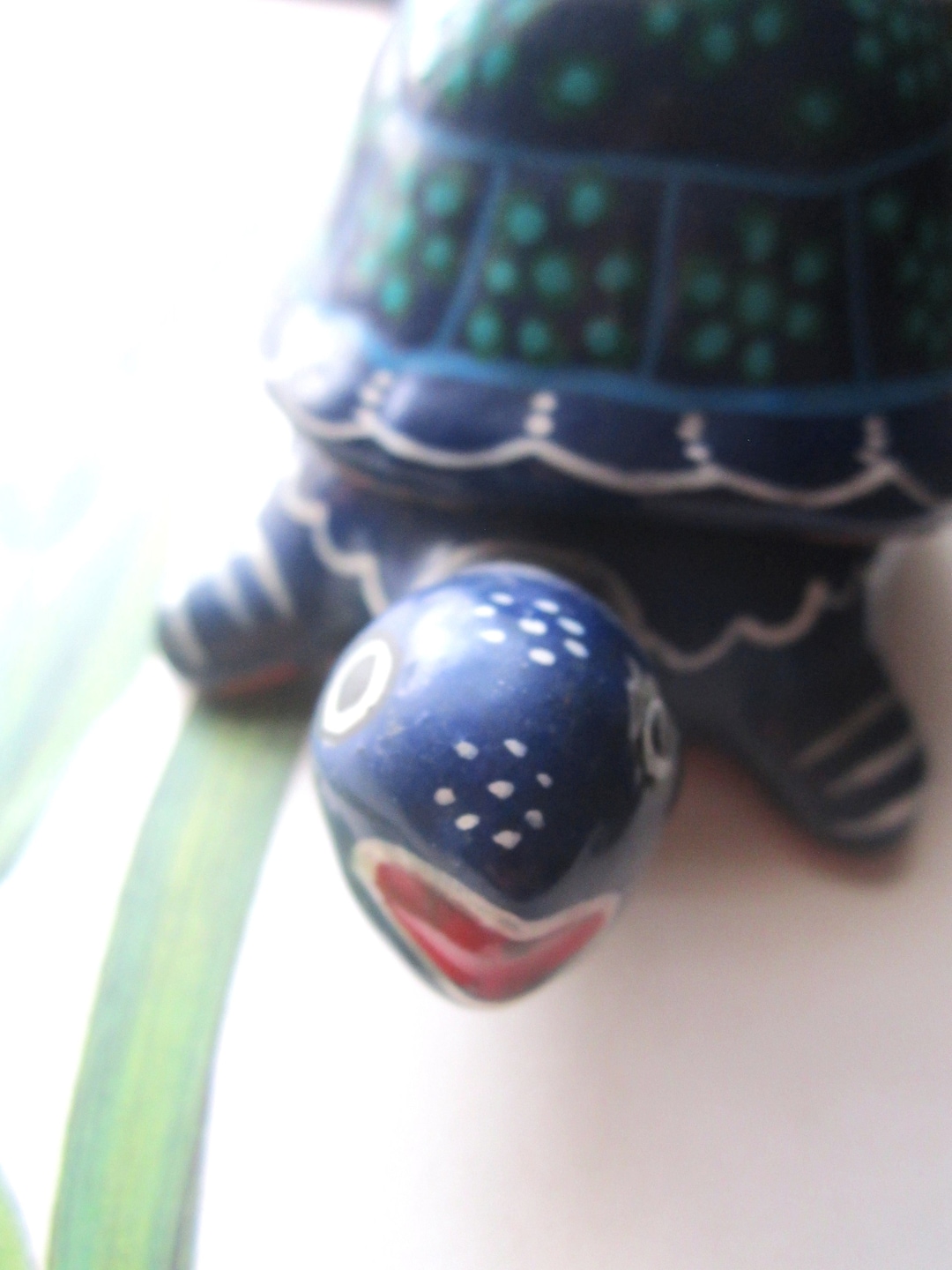 1990's Clay Turtle Box, Navy Blue W Green Hand Painted Details, Pottery ...