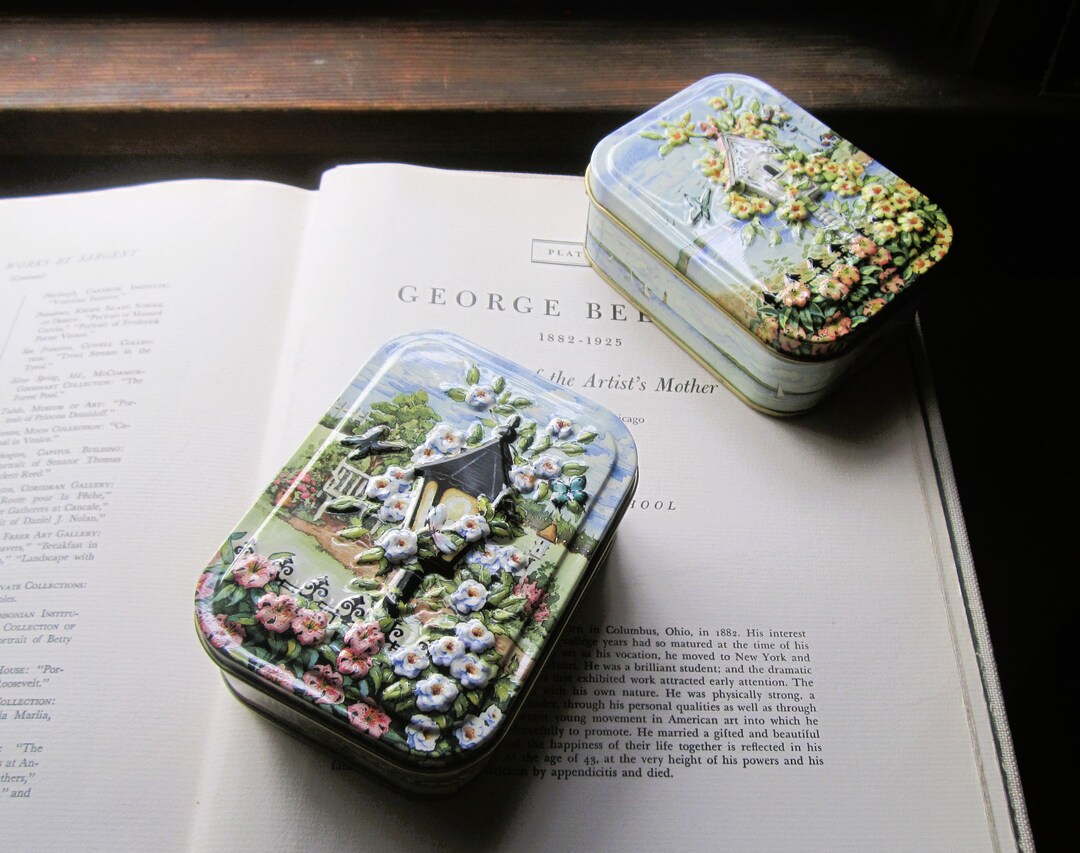 Vintage Tin Boxes, 2 Flower Embossed Tin Containers, 4 X 3 Storage Tins ...