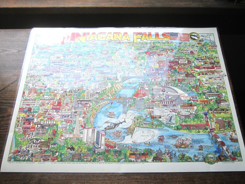 Cartoon Map of Niagara Falls, Cartoonist Tom Dodds, Colorful ...