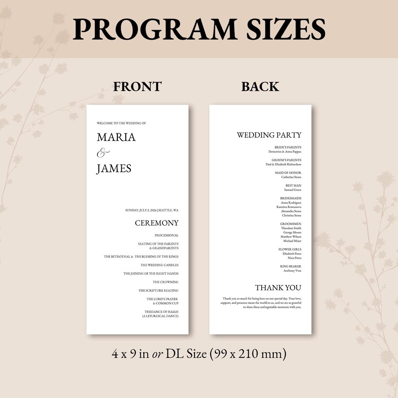 Modern Wedding Program Template, Wedding Ceremony Program Template, Wedding Day Program ...