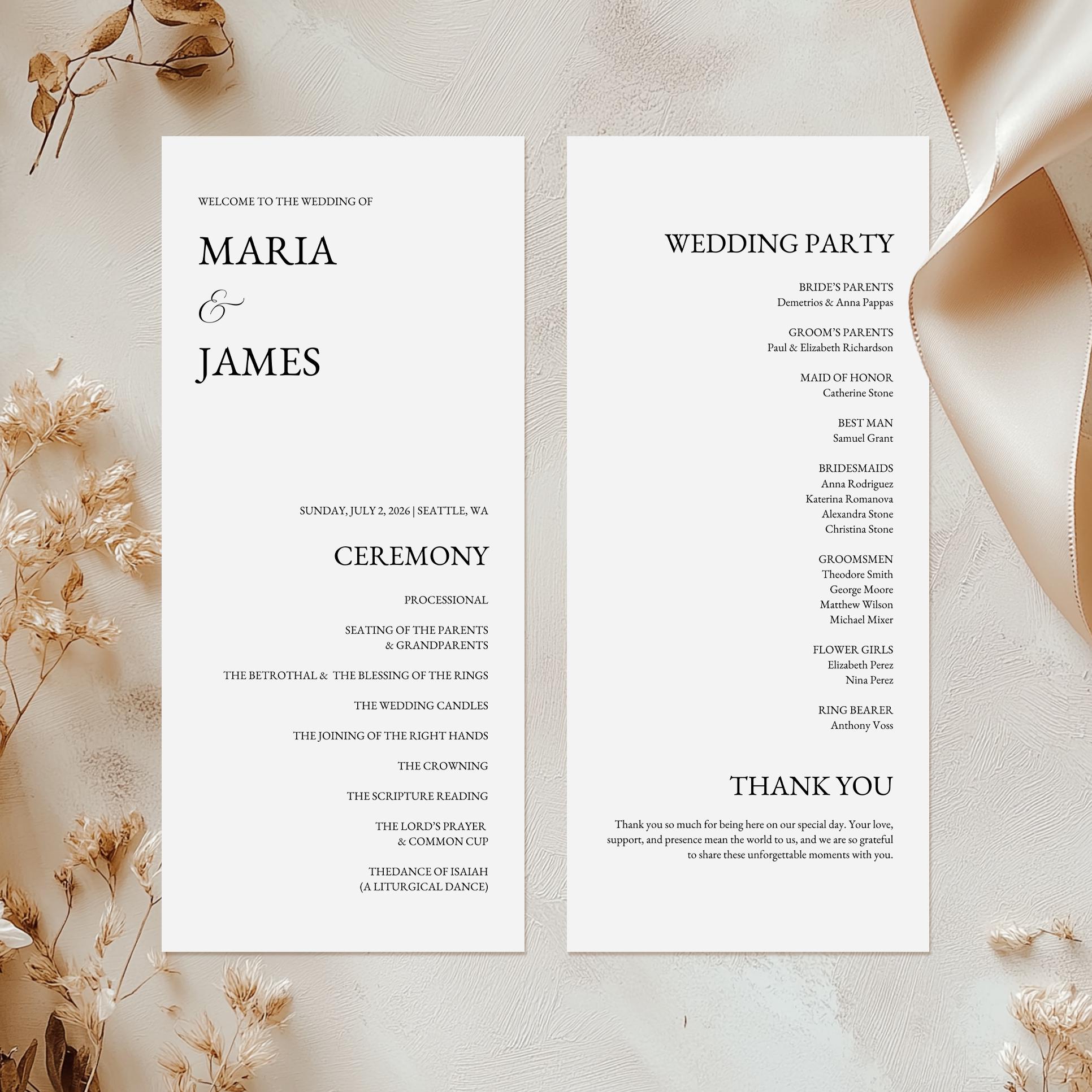 Modern Wedding Program Template, Printable Wedding Programs, Wedding ...