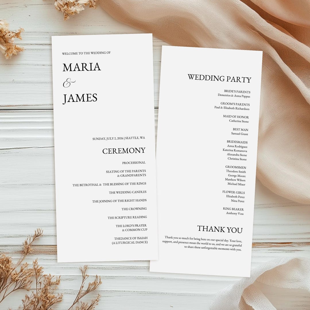 Modern Wedding Program Template, Printable Wedding Programs, Wedding ...