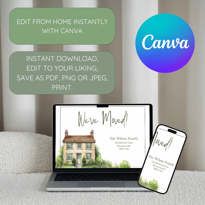 English Cottage Change of Address Card Postcard Style Digital Instant ...