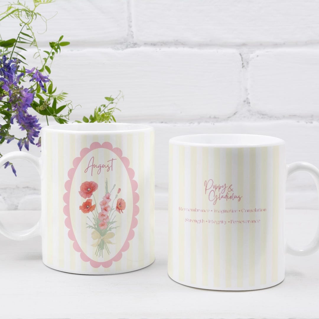 August Birth Flower Mug With Birth Month Flowers, Coquette Design ...