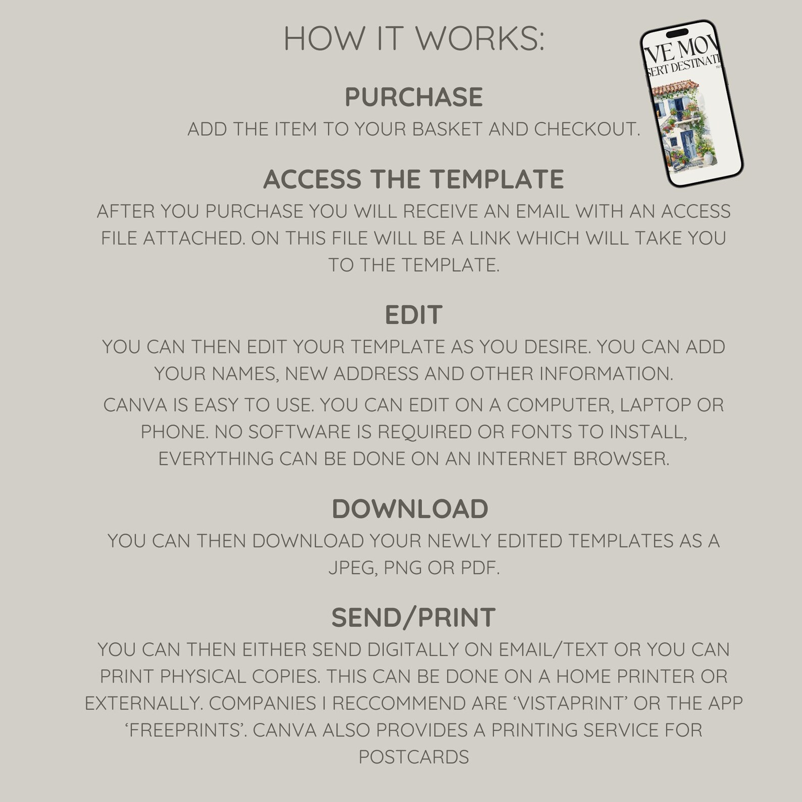 Destination Change of Address Card Postcard Style Digital Instant ...