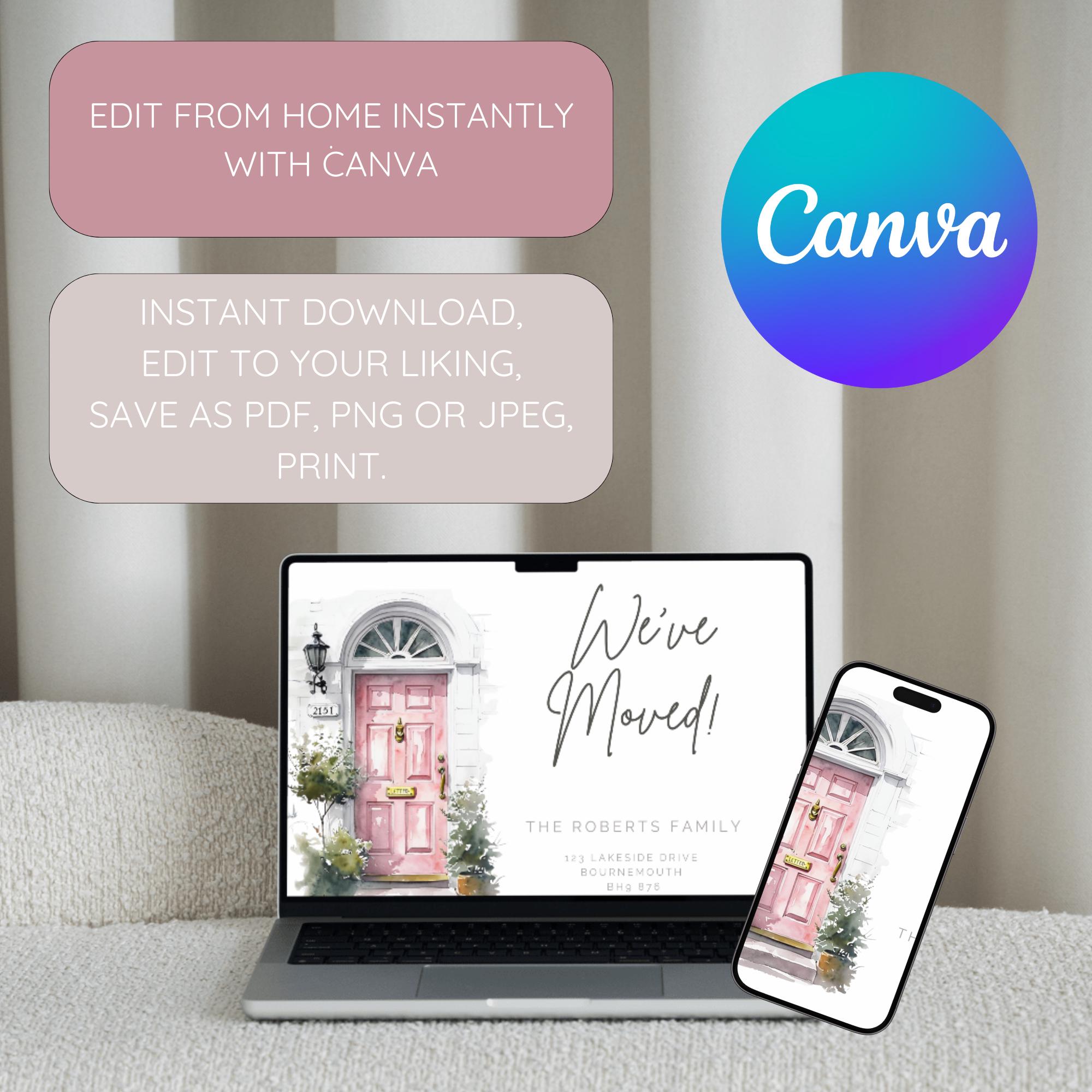 Pink Front Door Change of Address Card Postcard Style Digital Instant ...