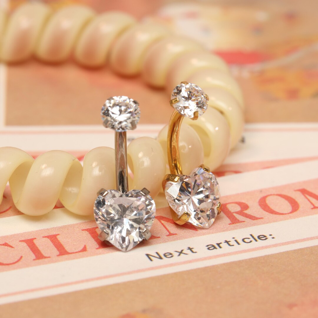 Clear Love Shape CZ Belly Button Navel Piercing Ring Double Sparkle CZ ...