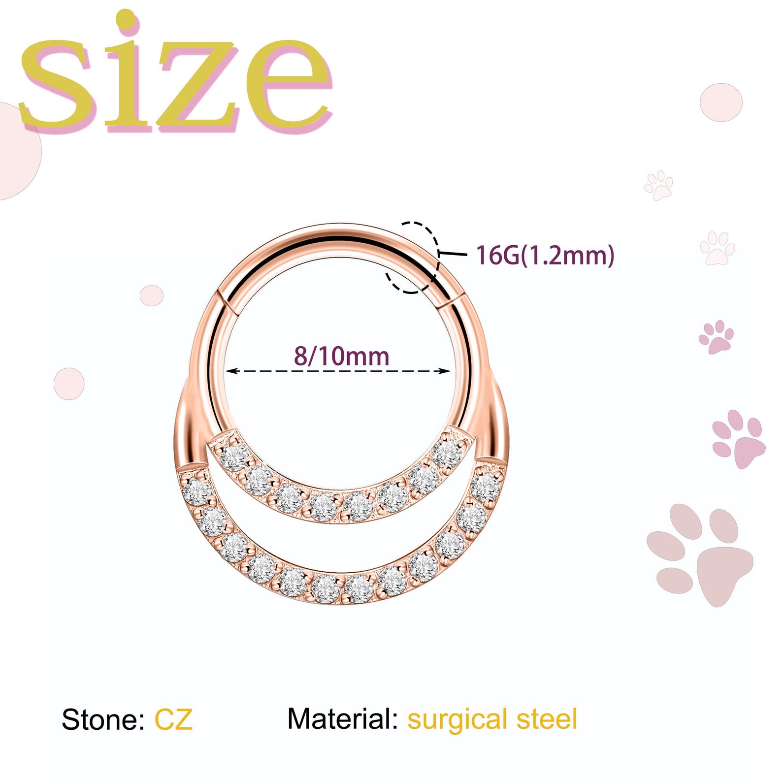 Double Layer Nose Ring With CZ Surgical Steel Conch, Daith ,rook ...