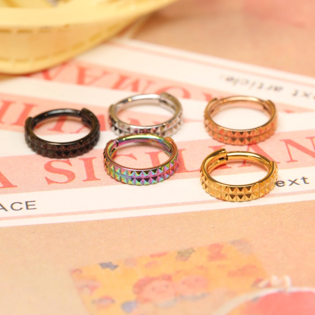 Pyramid Double Stacked Nose Rings Hoop 16G 316L Surgical Steel Hinged ...